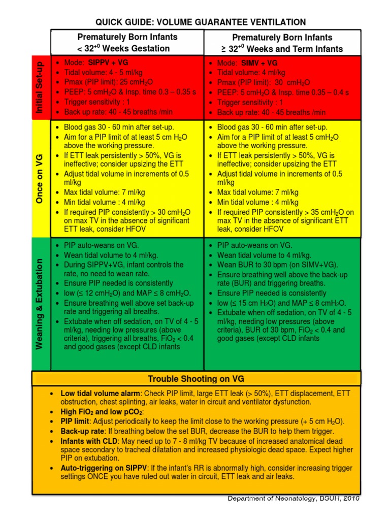 Quick Guide: Volume Guarantee Ventilation Prematurely Born Infants 32 ...