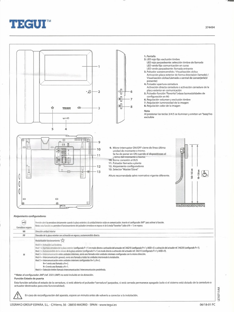 Manual de Instrucciones de Interfono Tegui | PDF