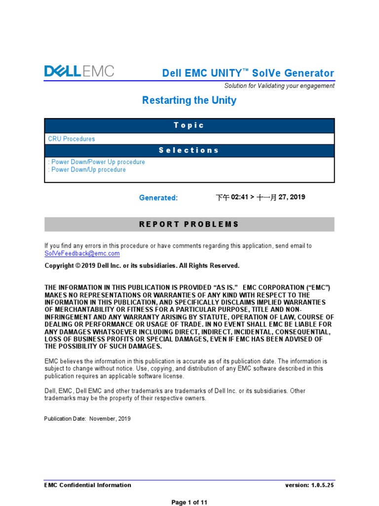 Dell EMC Unity - CRU Procedures - Power Down-Power Up Procedure-1 | PDF