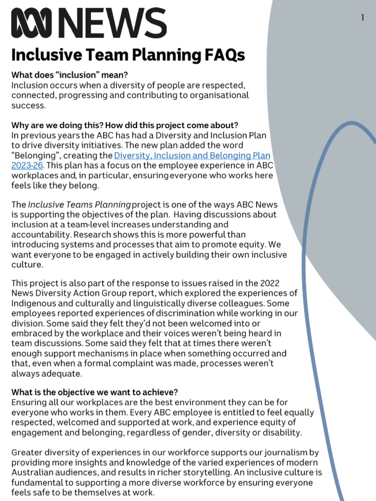 ABC Inclusiveness Team Planning Wankfest | PDF