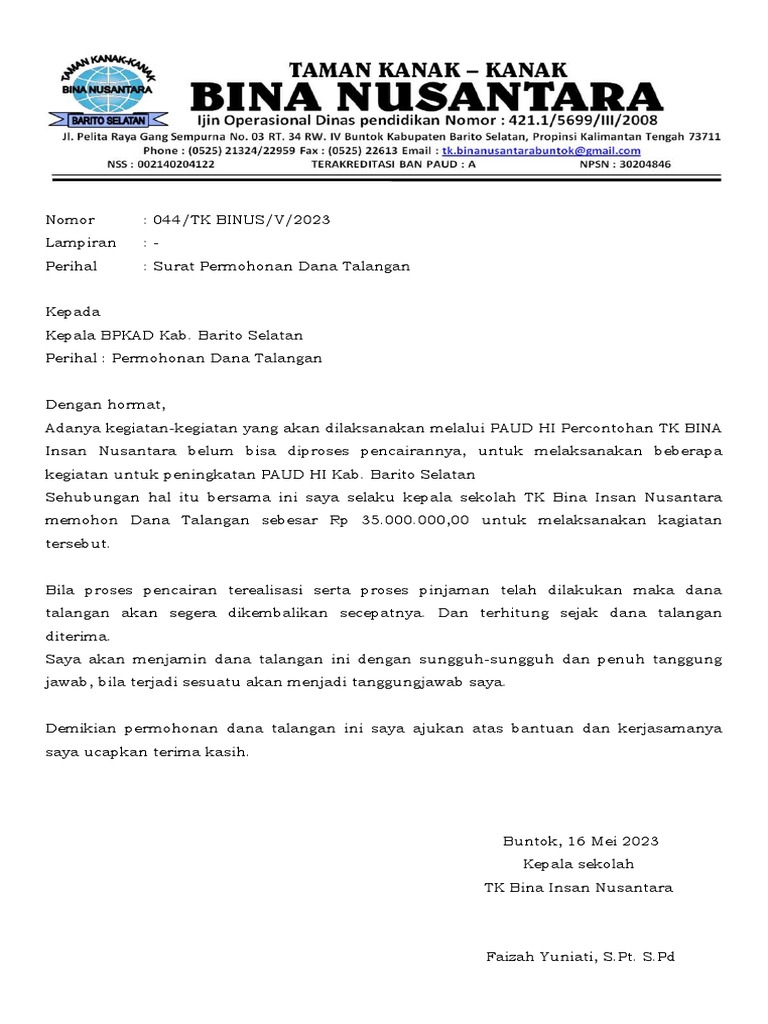 Surat Permohonan Dana Talangan | PDF