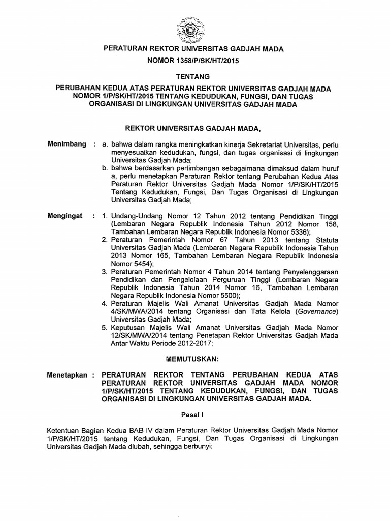 06C. Perubahan Kedua Atas Peraturan Rektor UGM Tentang Organisasi Di UGM | PDF