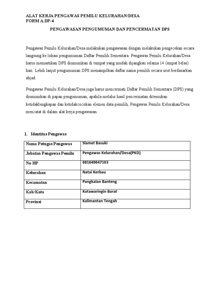 Pengawasan DPS Pemilu Desa | PDF