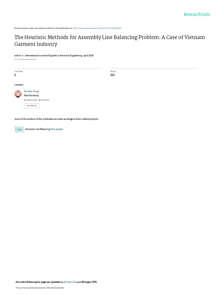 The Heuristic Methods For Assembly Line Balancing Problem | PDF ... The Heuristic Methods For Assembly Line Balancing Problem | PDF ...