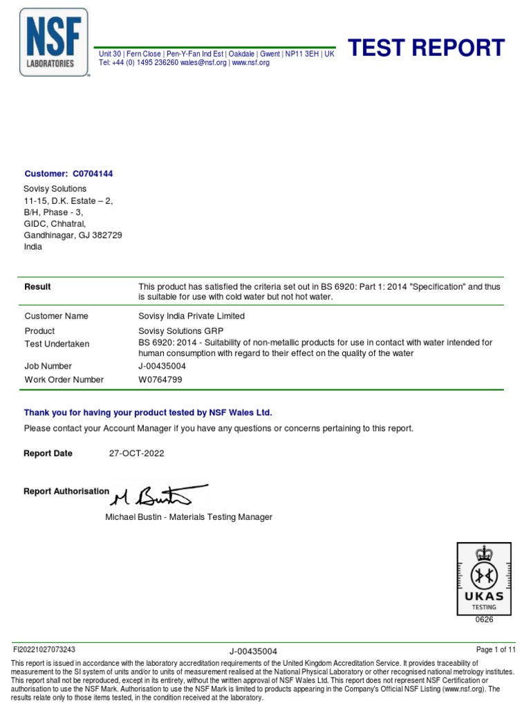 NSF Test Report | PDF