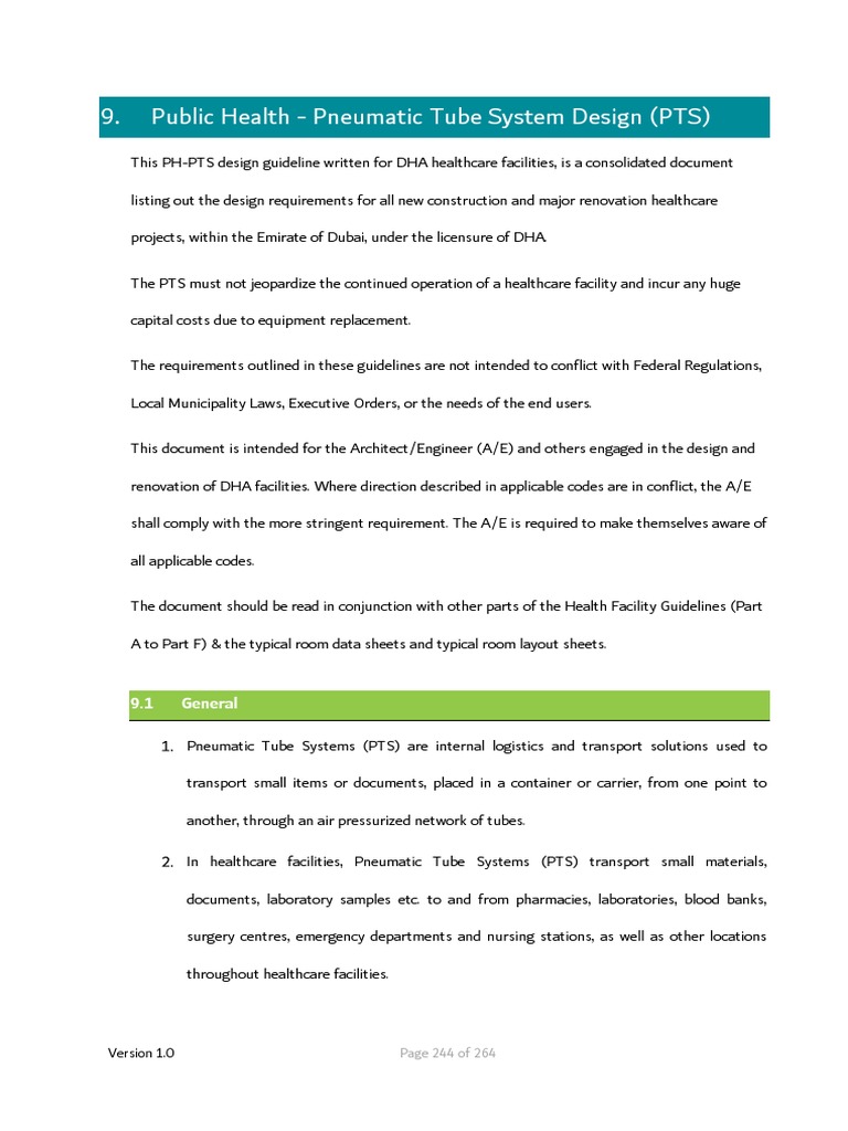 Part E - 9 - Public Health - Pneumatic Tube System Design (PTS) | PDF