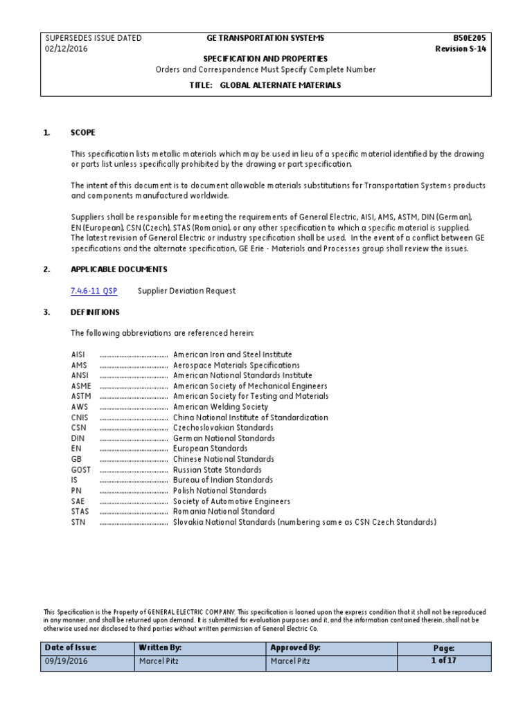GE Materials Standard | PDF