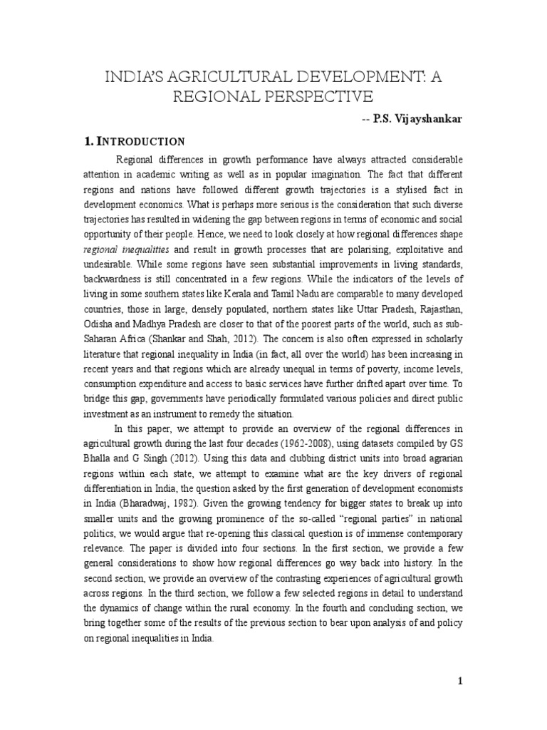 Indian Agricultural Development - A Regional Approach - Draft | PDF ...