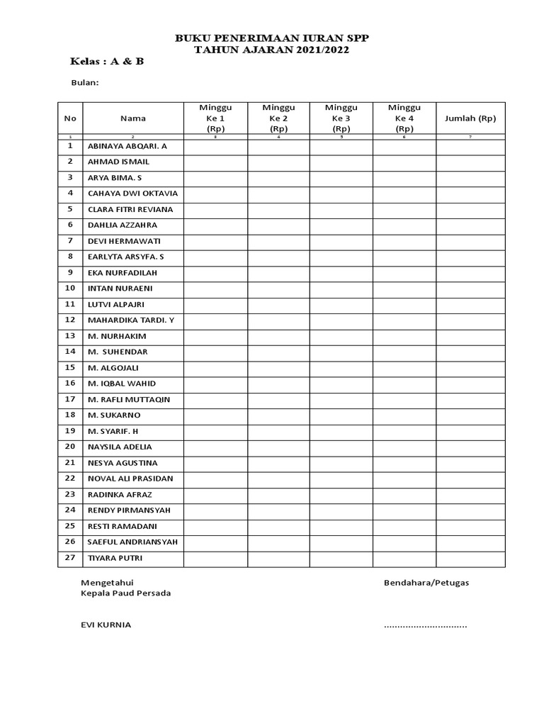 Buku Iuran SPP Mingguan (GURU) | PDF