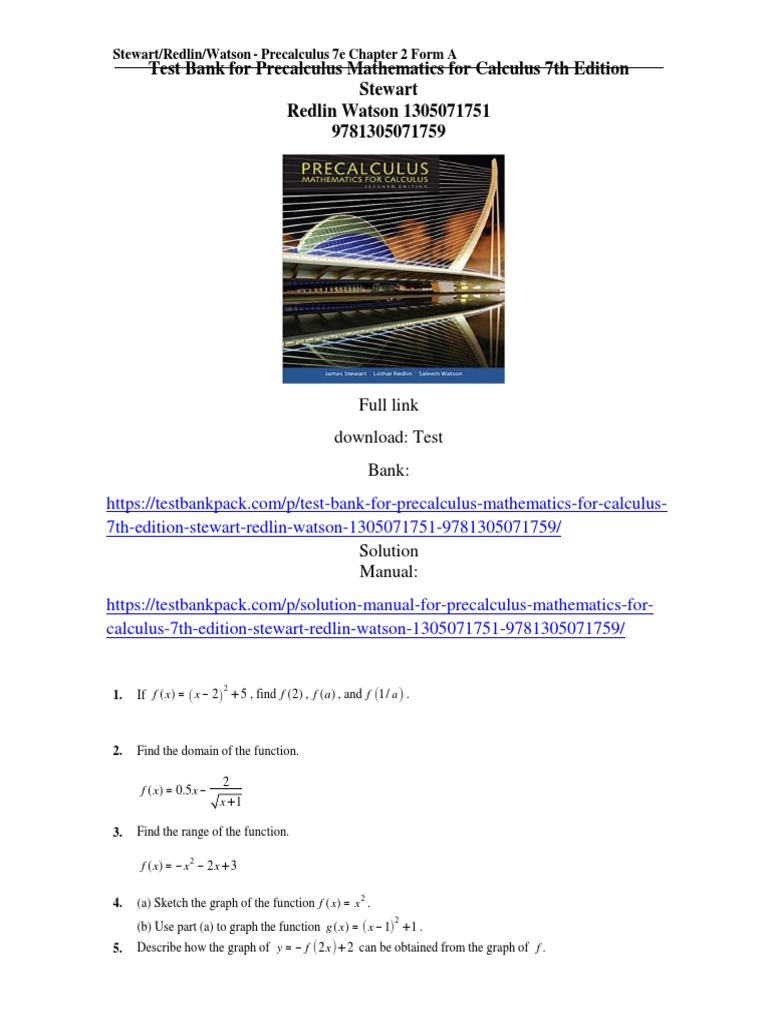 Precalculus Mathematics For Calculus 7th Edition Stewart Redlin Watson ...