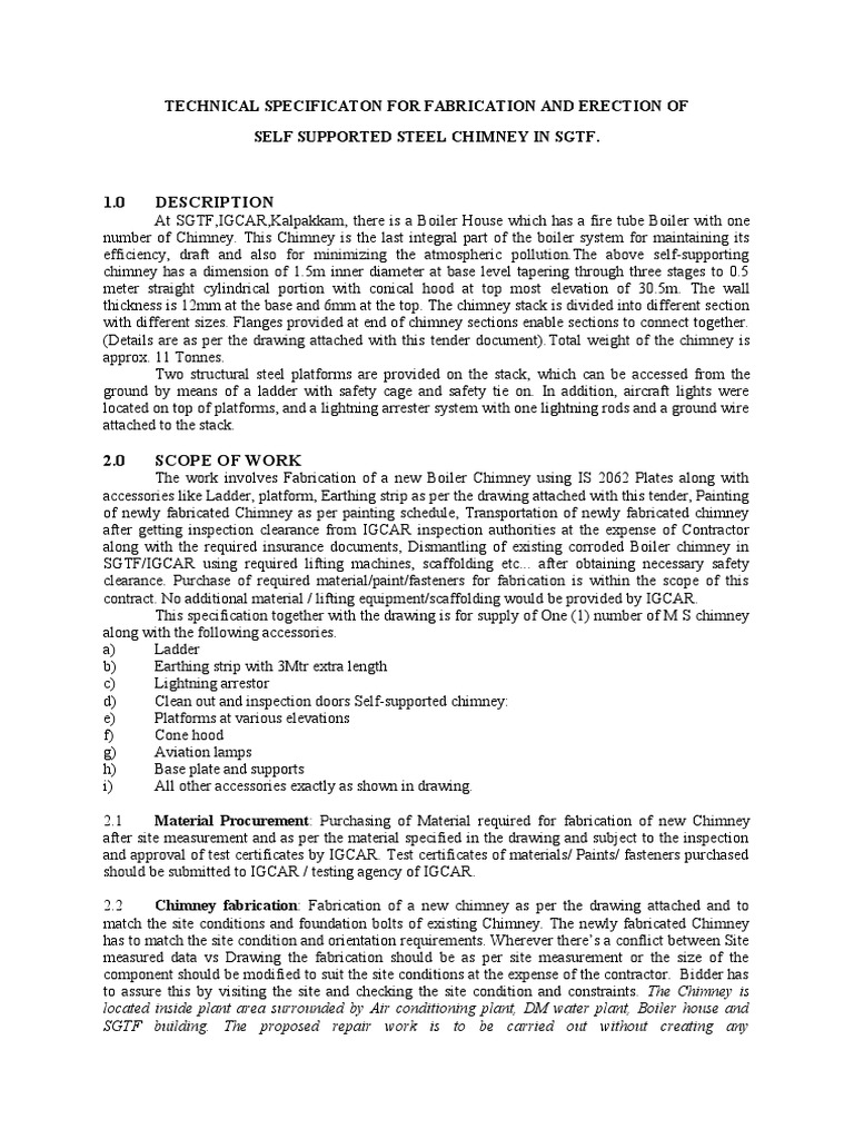 Steel Chimney Fabrication Specification | PDF | Construction | Welding