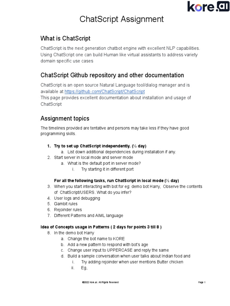 ChatScript Assignment 2023 | PDF