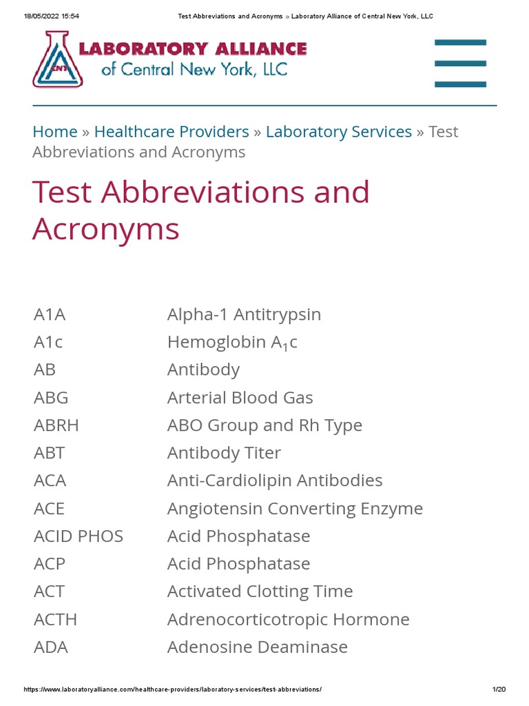 Test Abbreviations and Acronyms Laboratory Alliance of Central New York ...