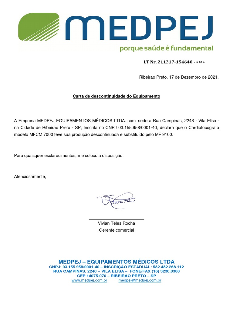 Carta de Descontinuidade MFCM 7000 | PDF Carta de Descontinuidade MFCM 7000 | PDF