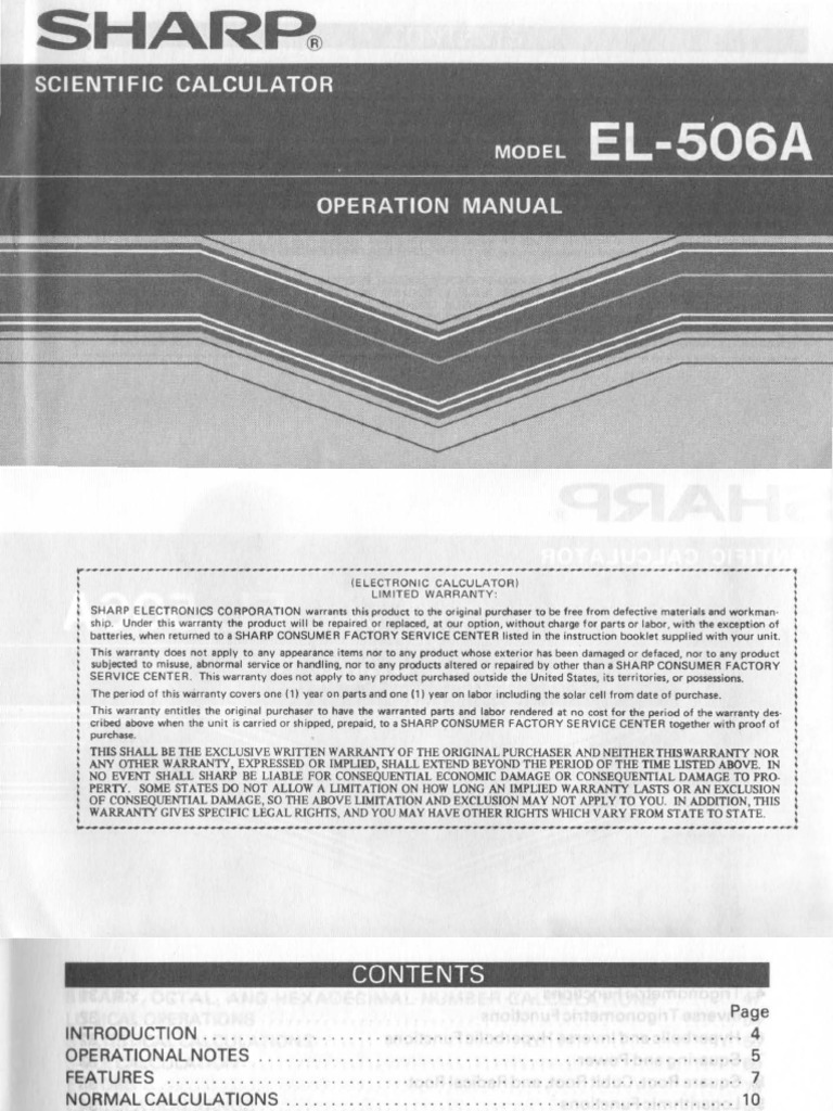 Sharp EL-506A - Manual | PDF | Complex Number | Numbers
