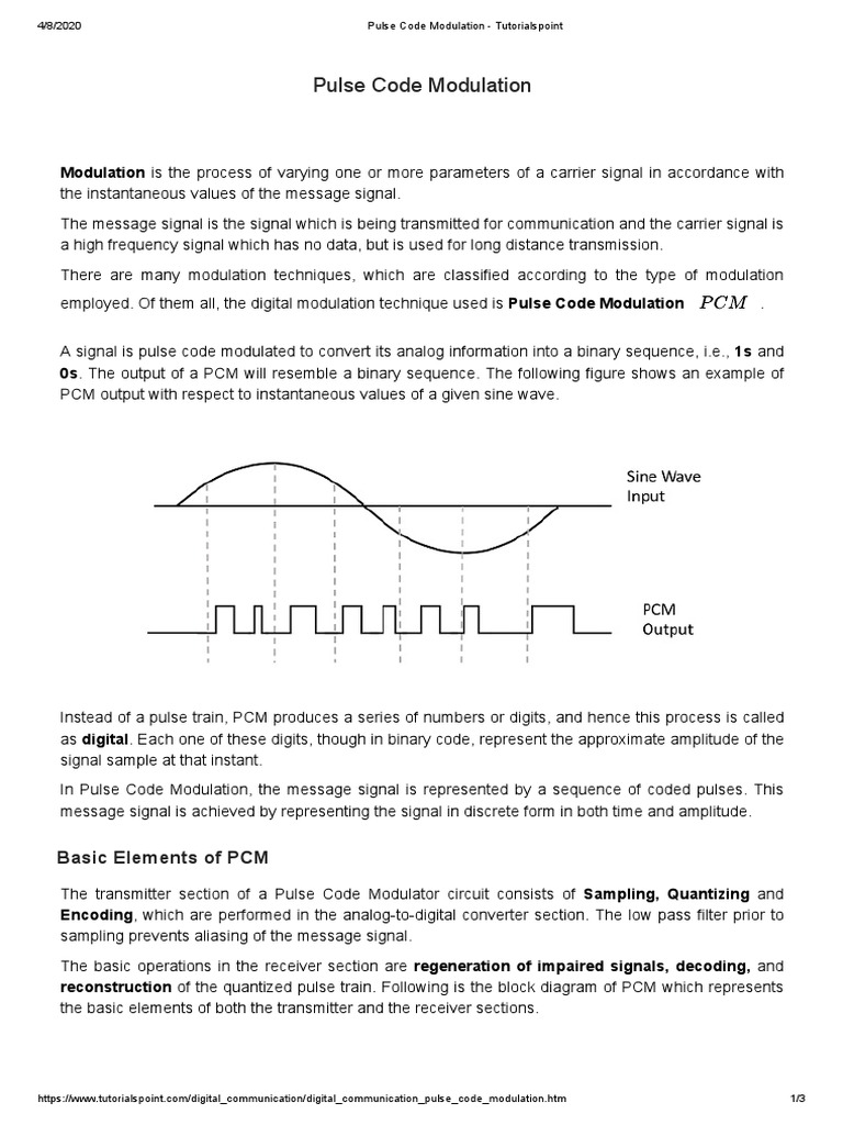 Pulse Code Modulation Pcm Pdf Modulation Sampling Signal Processing