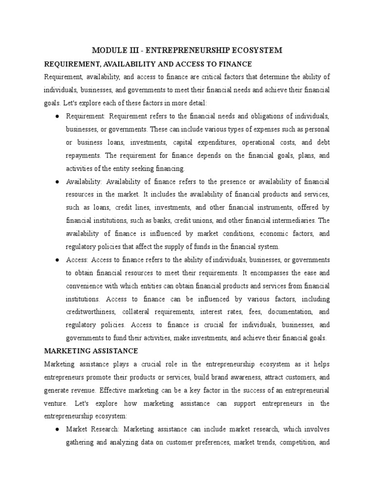 Module Iii Entrepreneurship Ecosystem | PDF