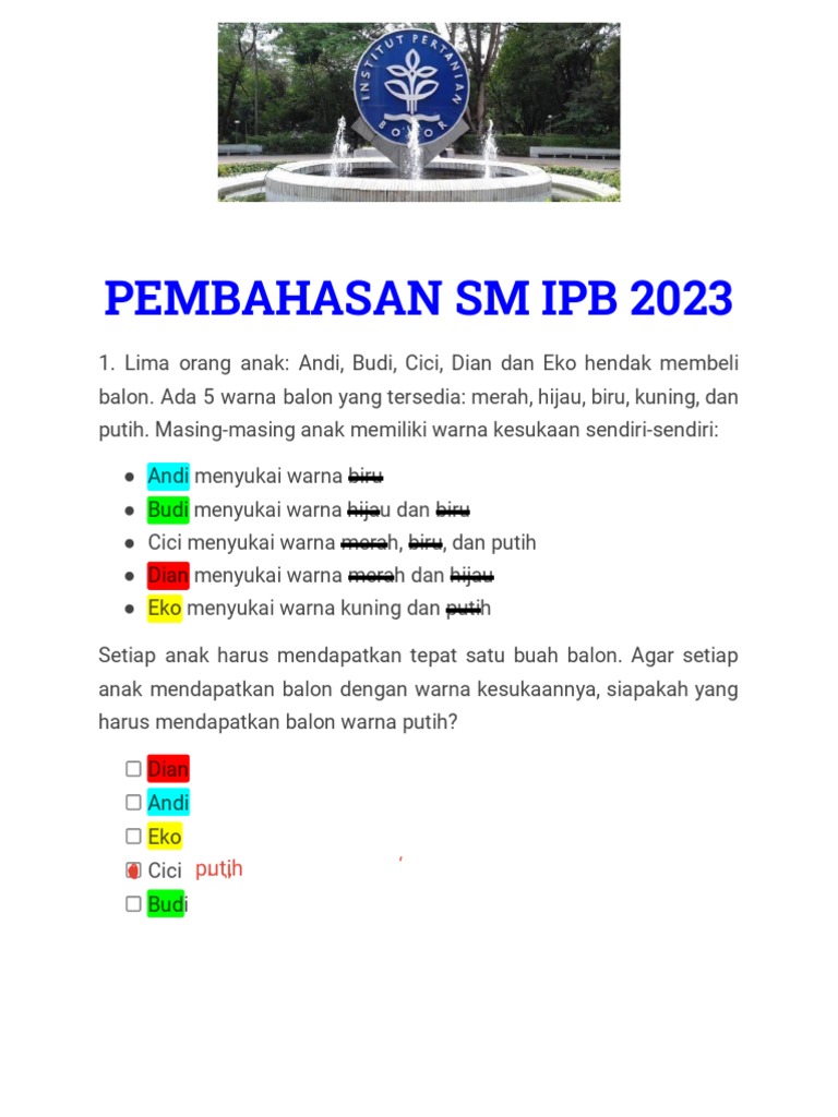 Soal Ujian Mandiri IPB 2023 | PDF