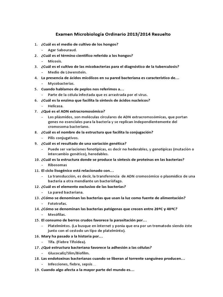Examen Micro Mayo 13-14 | PDF | Las bacterias | Estreptococo