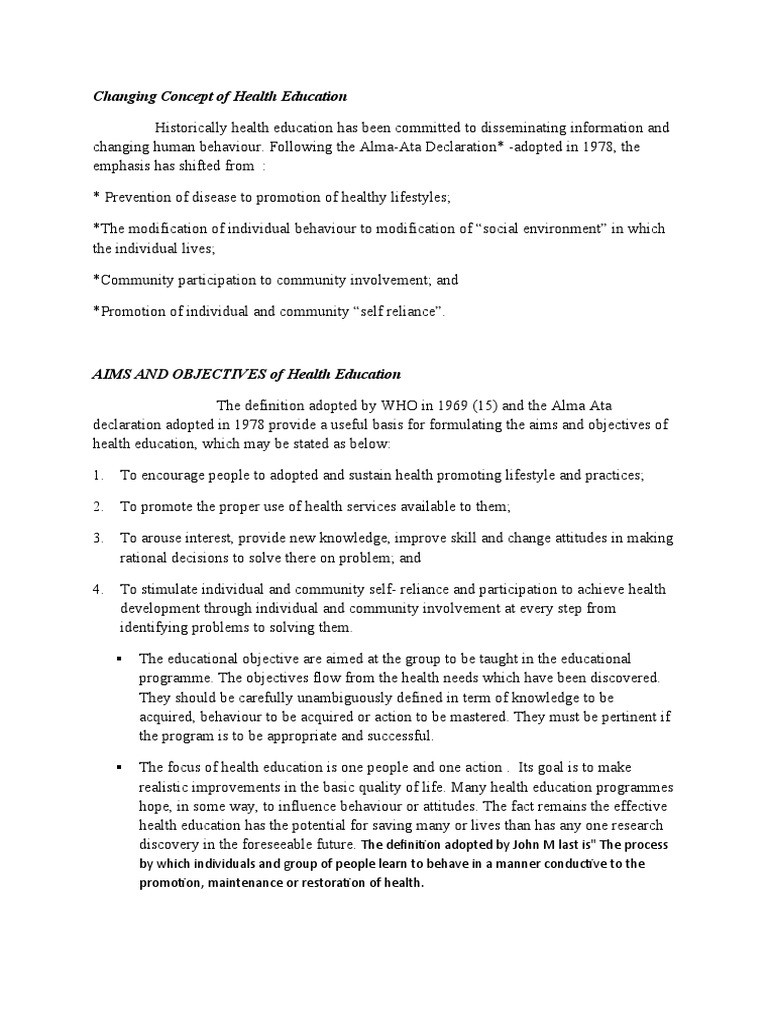 Health Education - Changing Concept | PDF | Health Education | Behavior