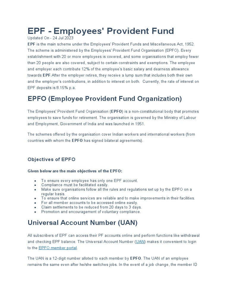 EPF - Employees' Provident Fund | PDF