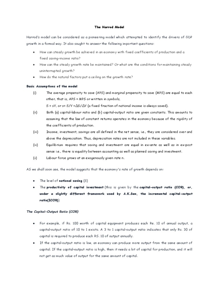 The Harrod Model | PDF | Economic Growth | Saving