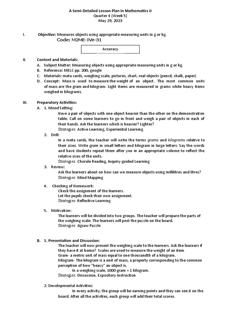 MAMRUFOFFICIAL Q4 MATH2 Measures Objects Using Appropriate Measuring Units in G or Kg. | PDF ...