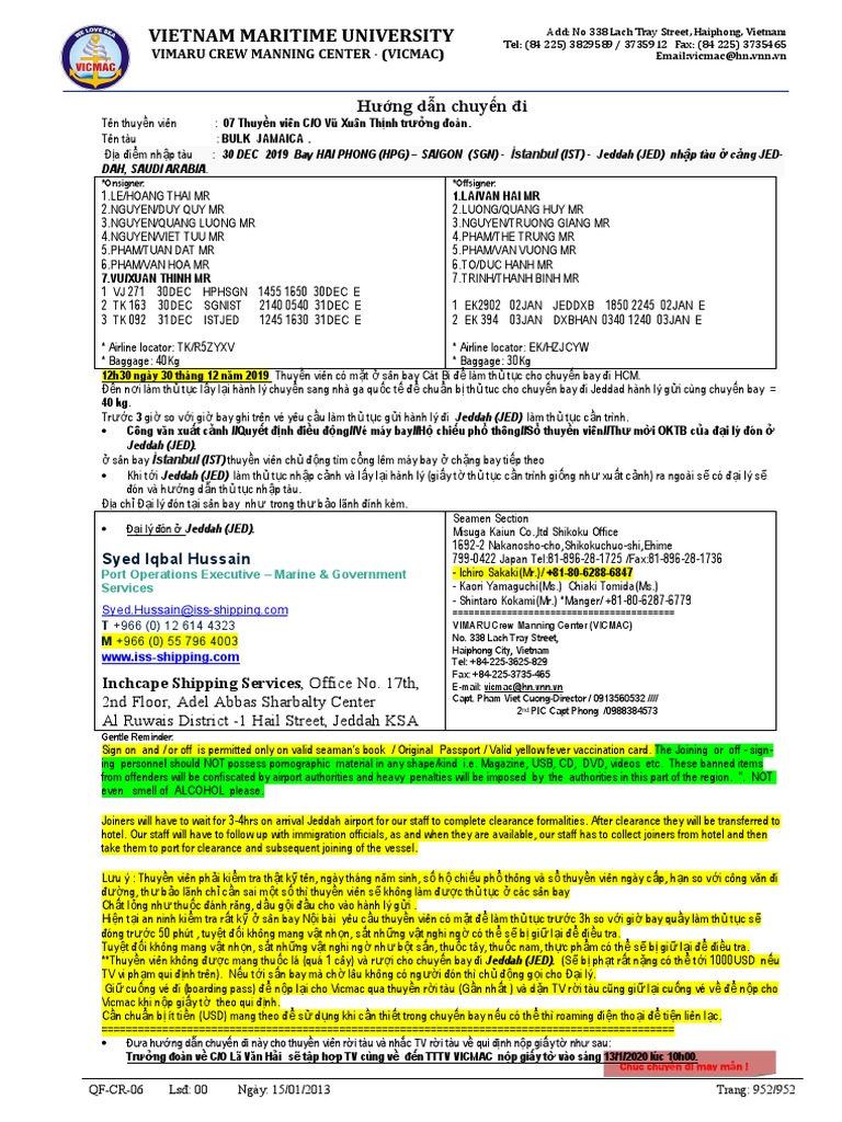 QF-CR-06 Huong Dan Chuyen Di (Bulk HGP SGN REVISED) | PDF