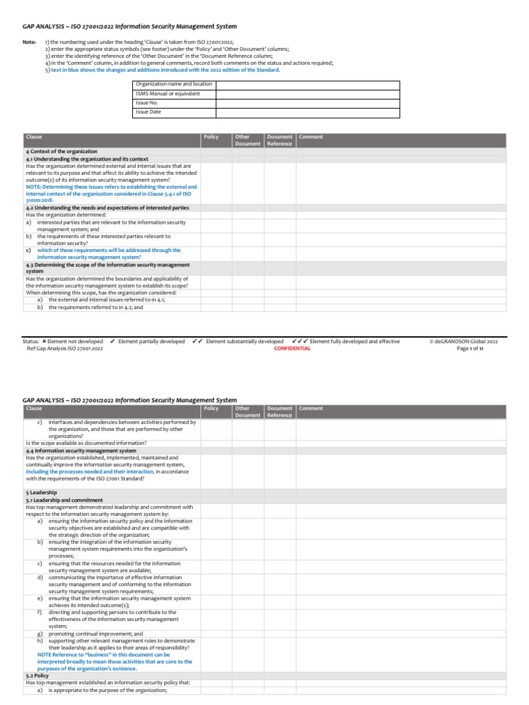 ISO 27001 2022 Gap Analysis Tool | PDF | Information Security | Risk