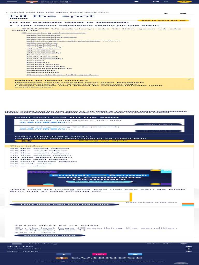 HIT the SPOT Định Nghĩa Trong Từ Điển Tiếng Anh Cambridge | PDF