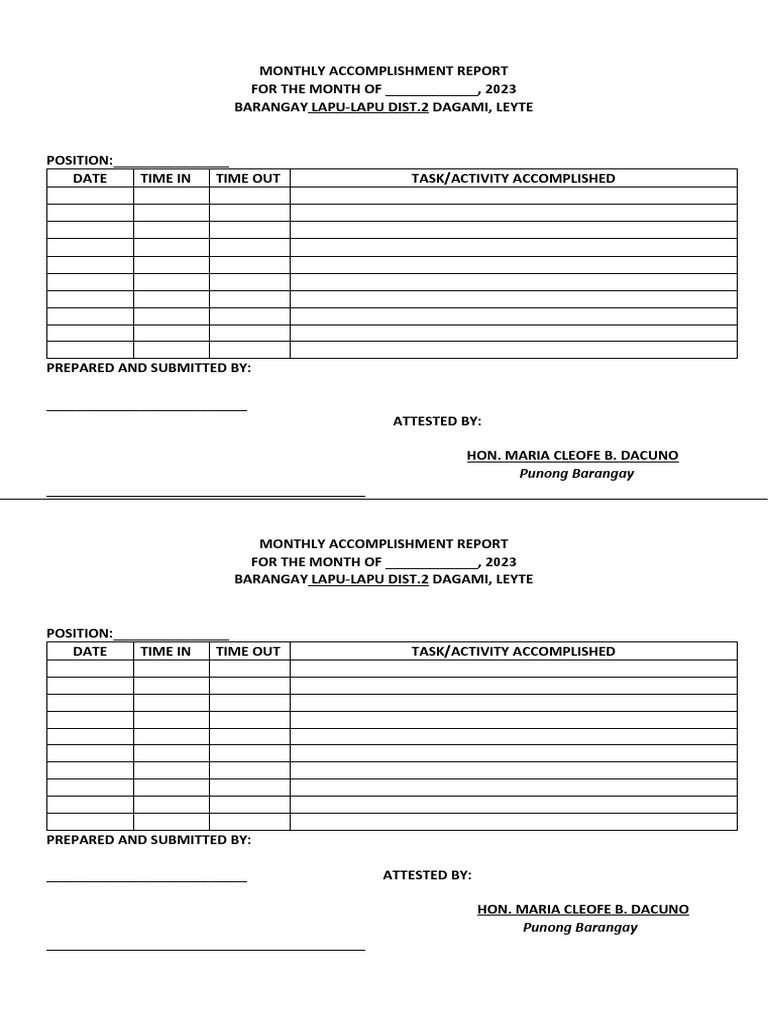 Utility Monthly Accomplishment Report | PDF