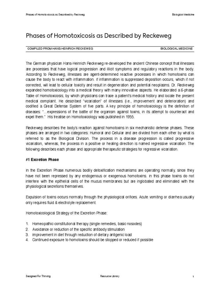 Phases of Homotoxicosis As Described by Reckeweg | PDF
