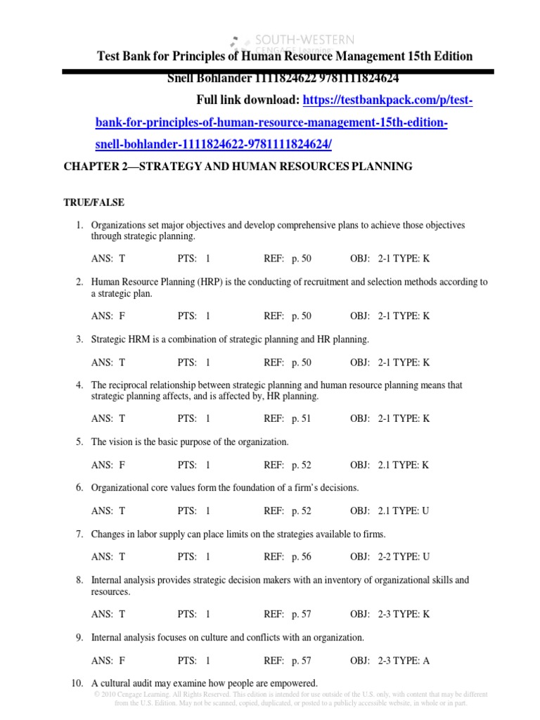 HRM Strategy Test Bank | PDF | Business