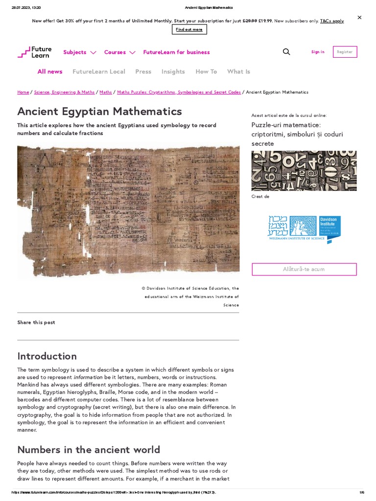 Ancient Egyptian Mathematics | PDF | Egyptian Hieroglyphs | Mathematics