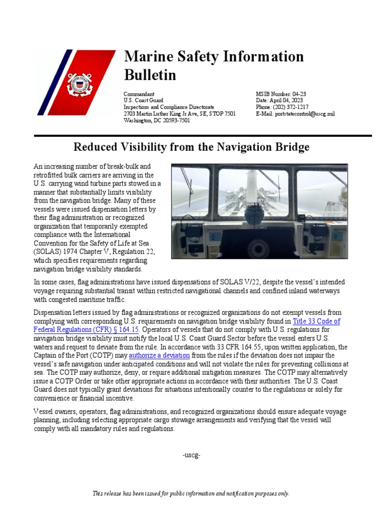 USCG MSIB-04-23 Reduced Visibility Navigation Bridge | PDF | Shipping ...