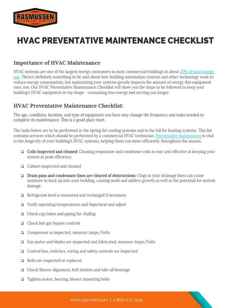 Commercial HVAC Preventative Maintenance Checklist | PDF | Technology ...