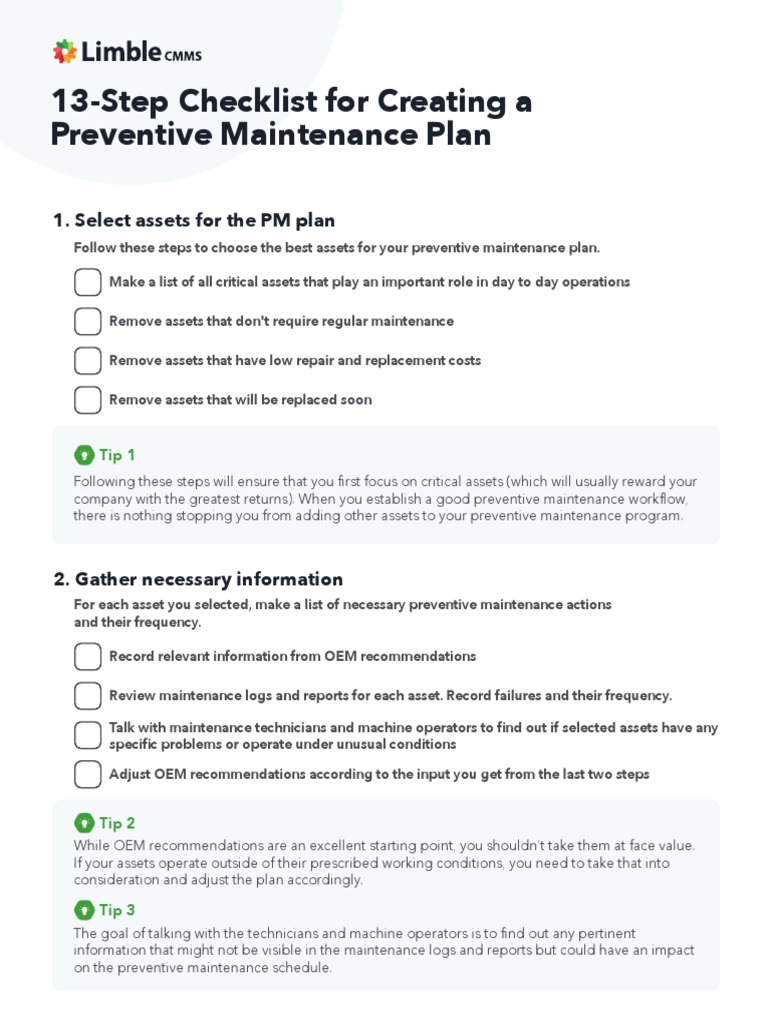 Preventive Maintenance Checklist - Limble CMMS | PDF