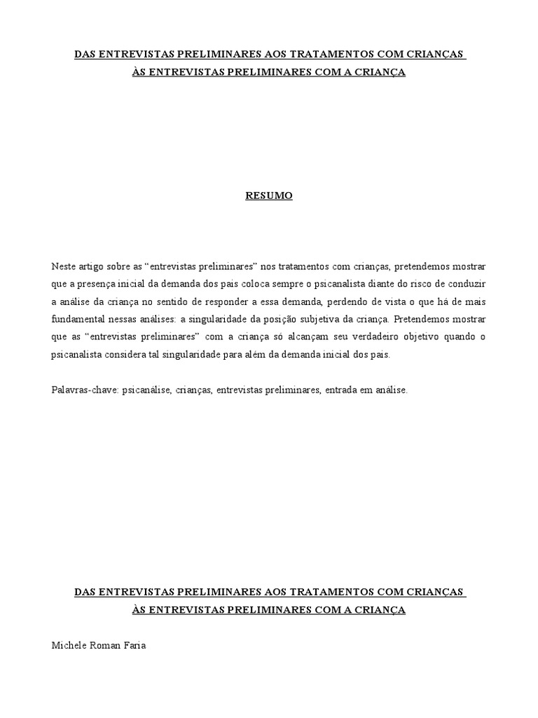 Michele Roman Faria - Das Entrevistas Preliminares | PDF | Sigmund ...