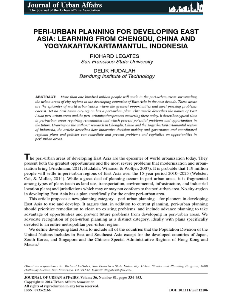 Peri-Urban Planning For Developing East Asia: Learning From Chengdu ...