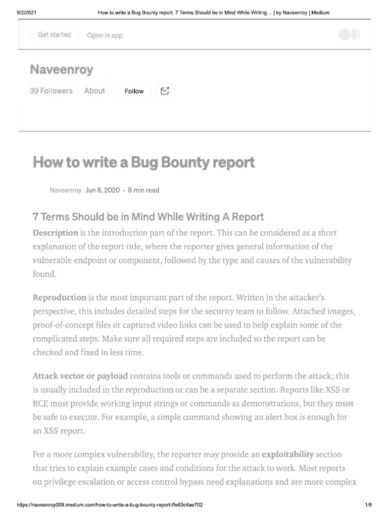 How To Write A Bug Bounty Report. 7 Ter.. | PDF