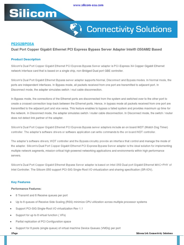 PE2G2BPI35A-1G-Bypass-Card | PDF | Ethernet | Network Interface Controller