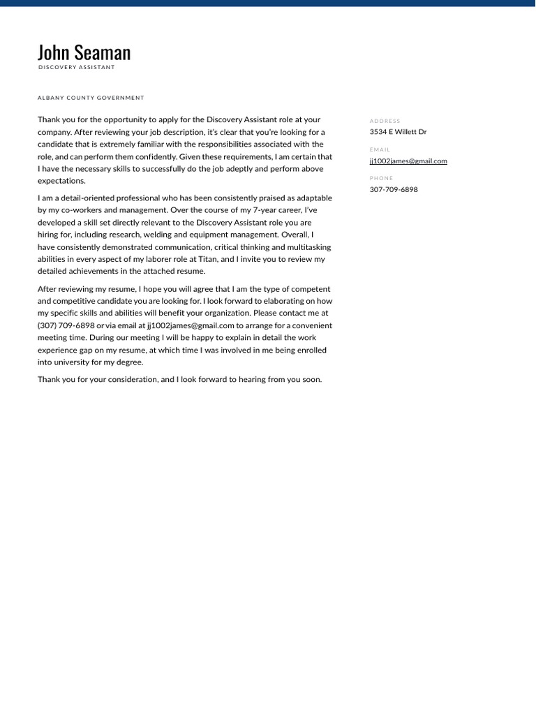 John Seaman - Cover Letter | PDF