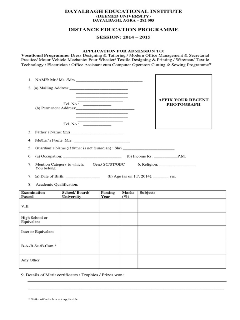 APPLI FORM DEP Cirtificate 14-15 | PDF