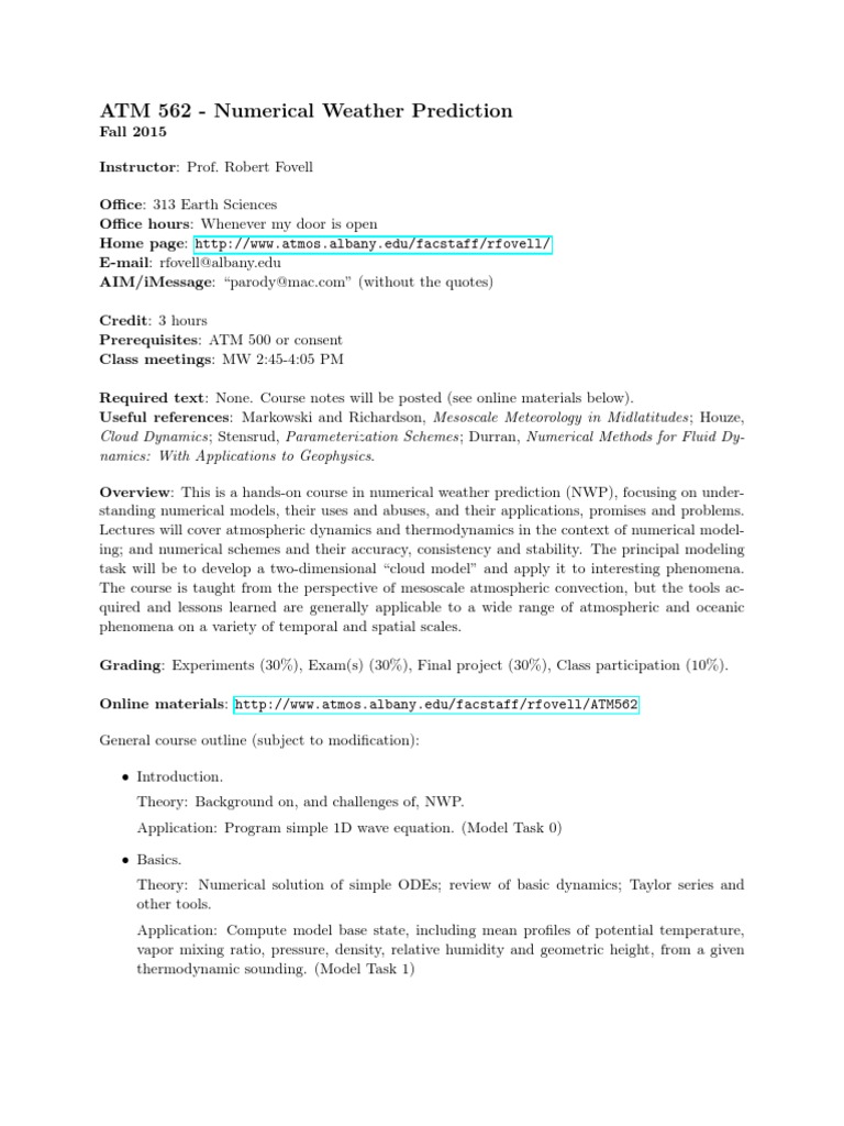 Numerical Weather Prediction Course Overview | PDF | Science & Mathematics