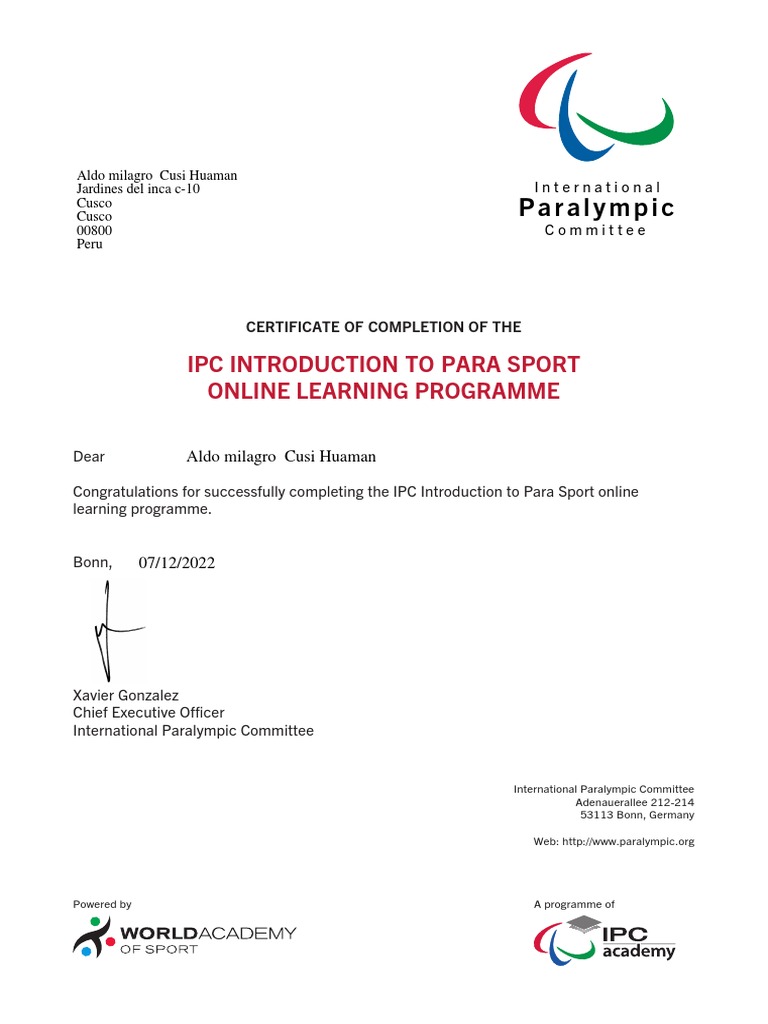 IPC Intro para Sport Cert | PDF