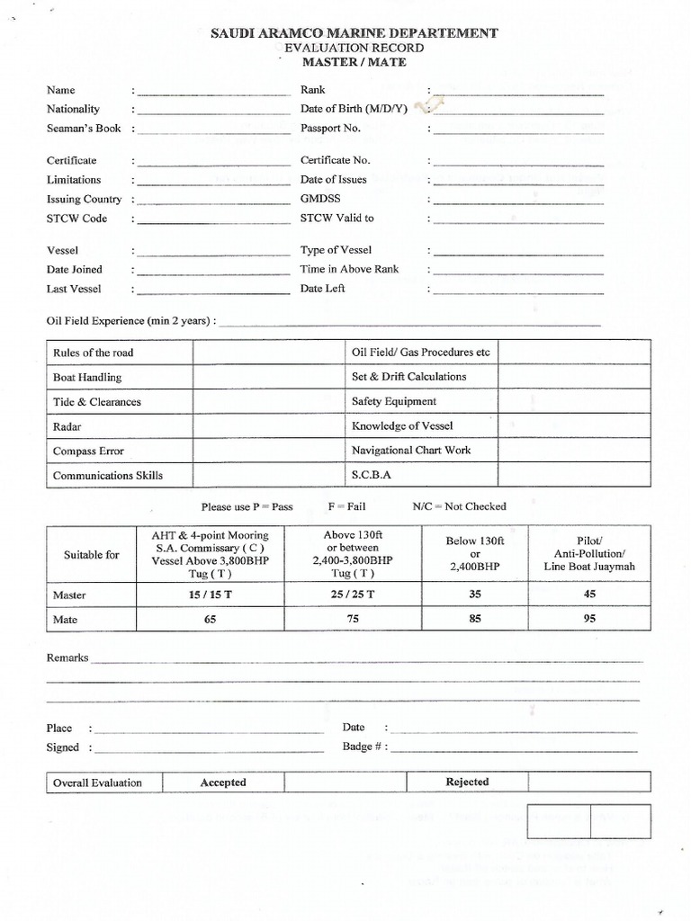 Aramco Evaluation Master - Mate | PDF