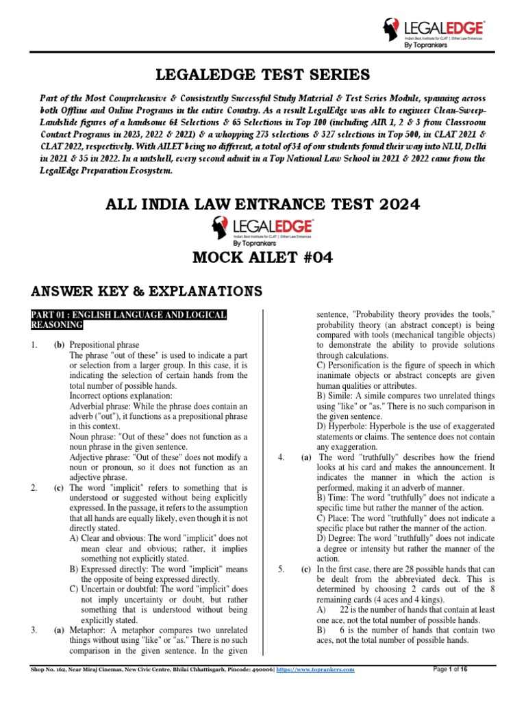 Mock AILET 04 AK - Bhilai | PDF