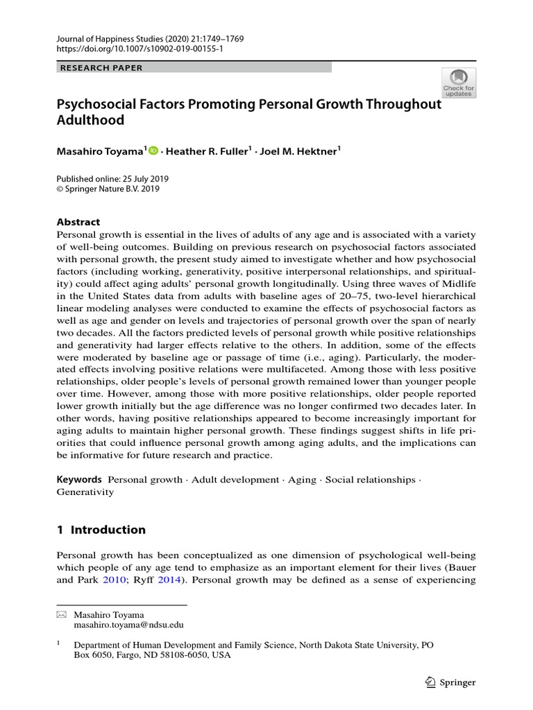 Psychosocial Factors Promoting Personal Growth Throughout Adulthood | PDF