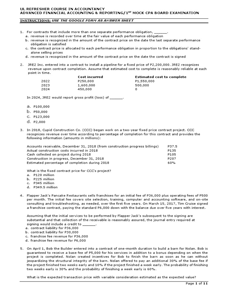 1st Mock Cpa Board Exam - Afar - February 27 - 2023 - For Posting | PDF