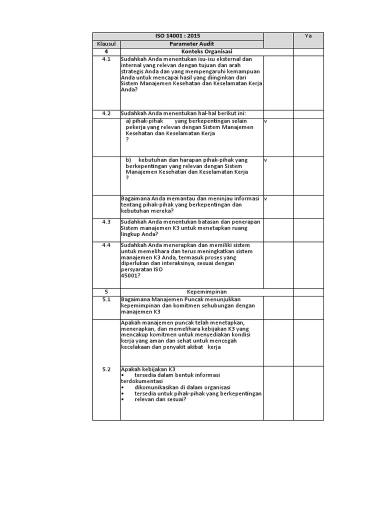 Checklist ISO 14001 45001 | PDF